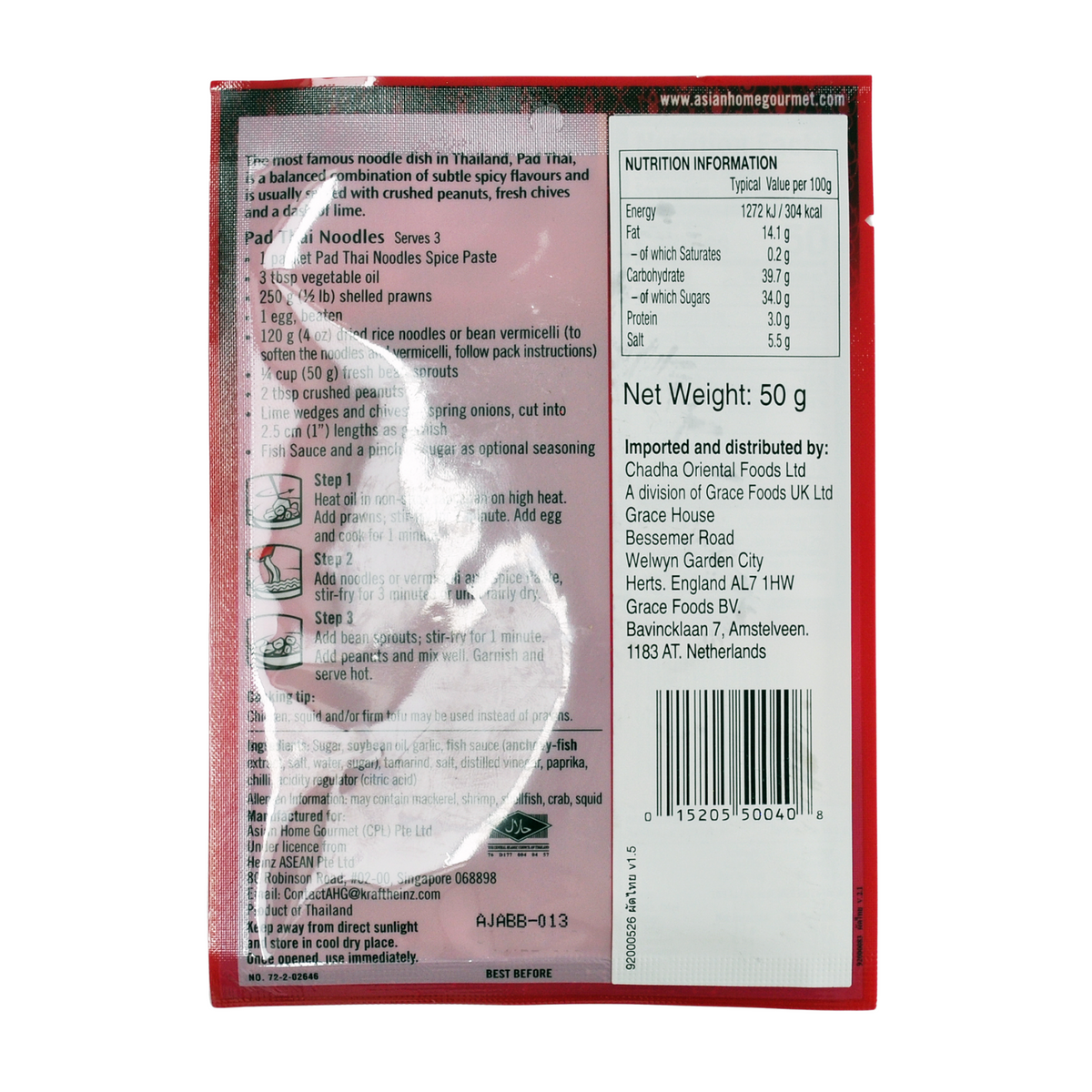 Pad Thai Noodle Paste Packet 50g by AHG – Thai Food Online (authentic ...