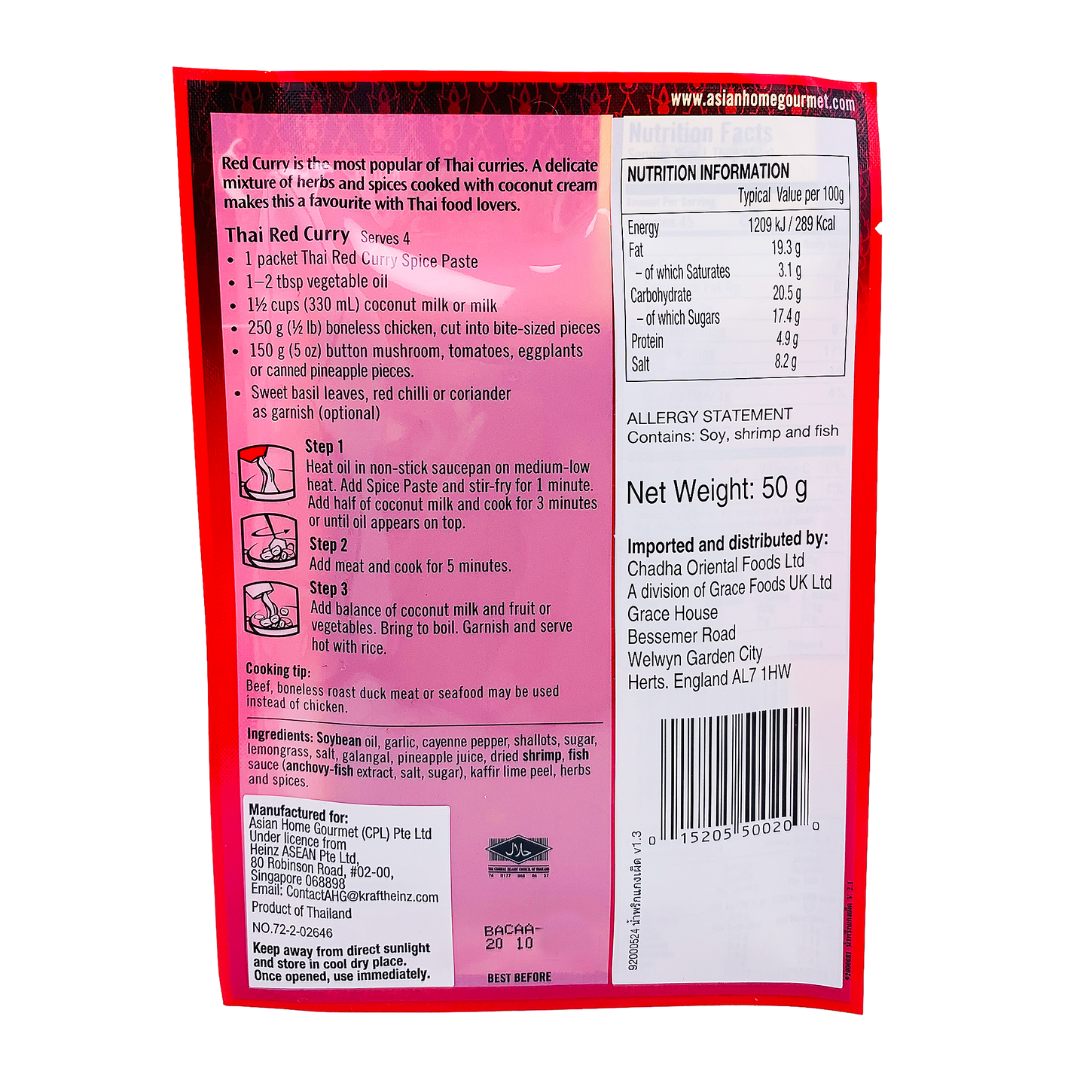 Thai Red Curry Paste Packet (Mild) 50g by AHG – Thai Food Online ...