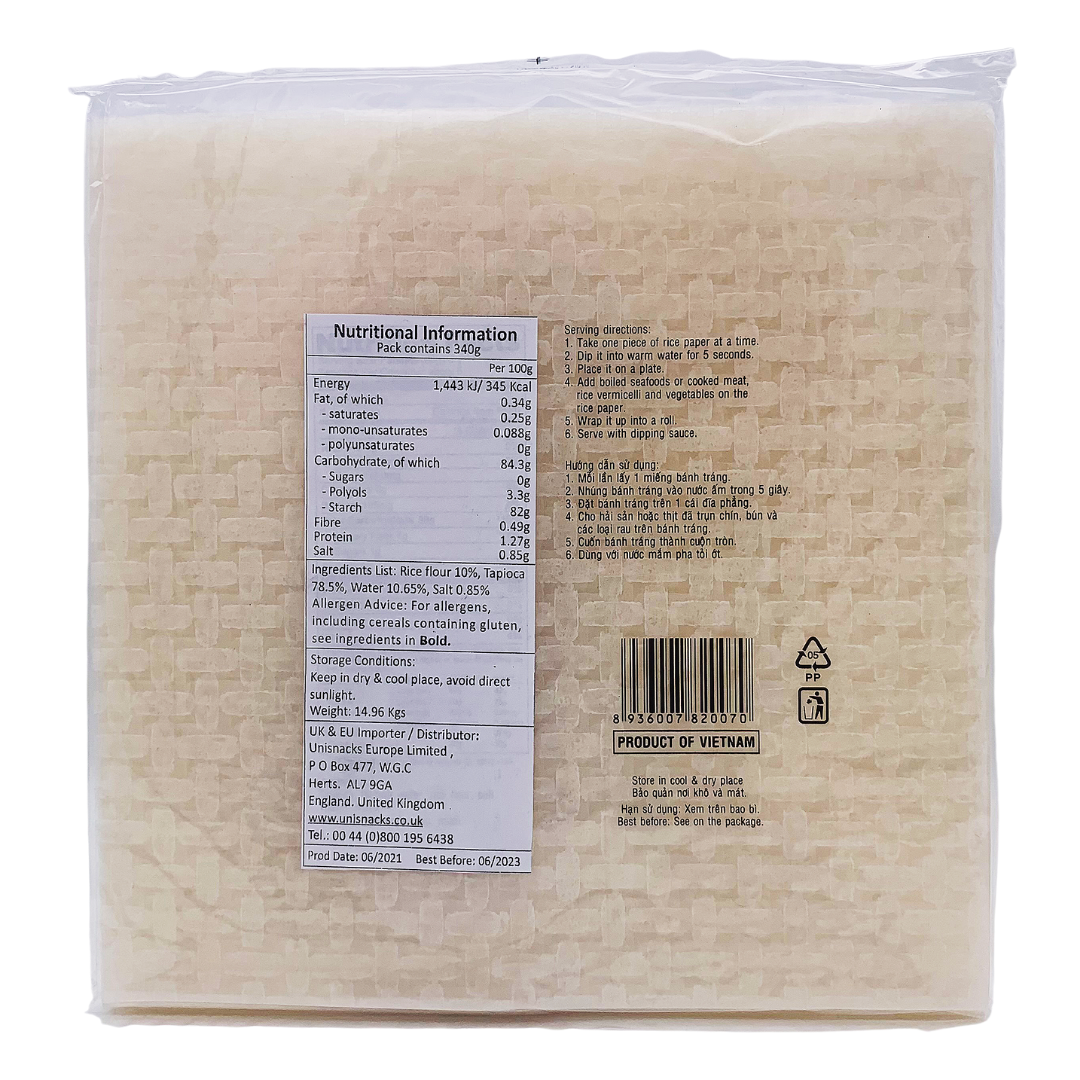 Square Vietnamese Rice Paper Spring Roll Wrappers 22cm 340g by Bamboo ...