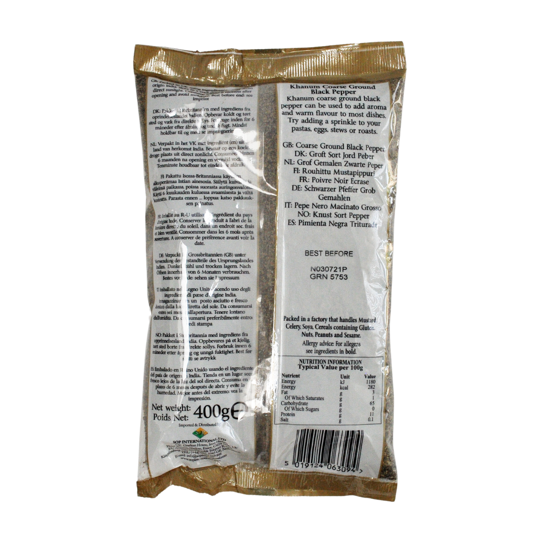 Coarse Black Pepper 400g Bag by Khanum – Thai Food Online (authentic ...
