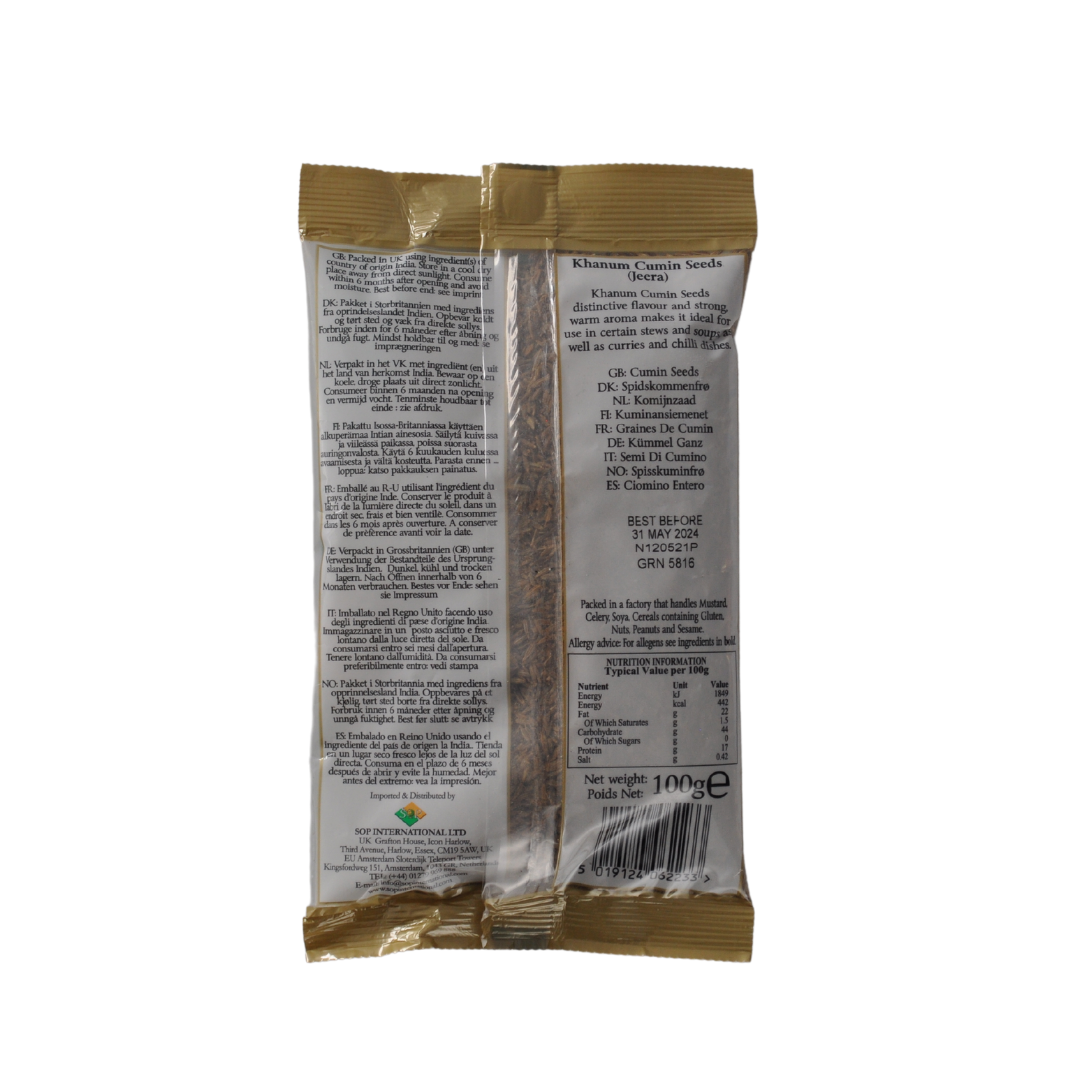 Cumin Seeds (Jeera) 100g Bag by Khanum – Thai Food Online (authentic ...