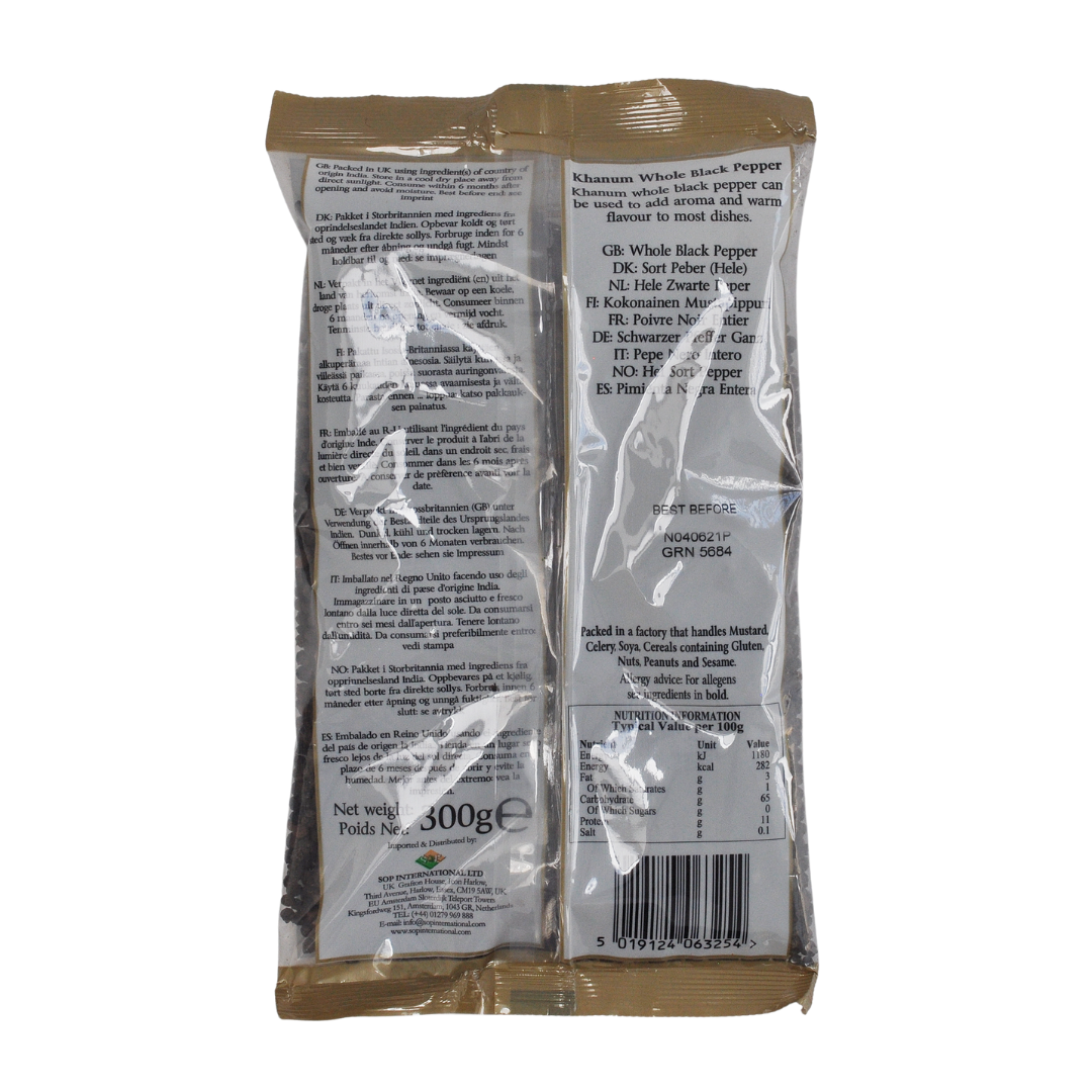 Whole Black Pepper 300g Bag by Khanum – Thai Food Online (authentic ...