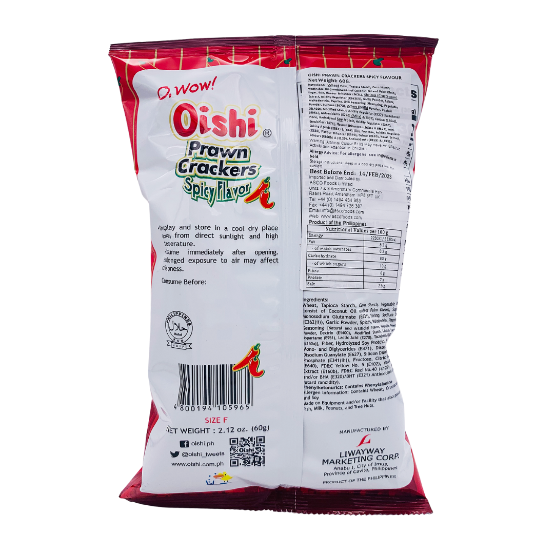 Prawn Crackers Spicy Flavour 60g by Oishi – Thai Food Online (authentic ...