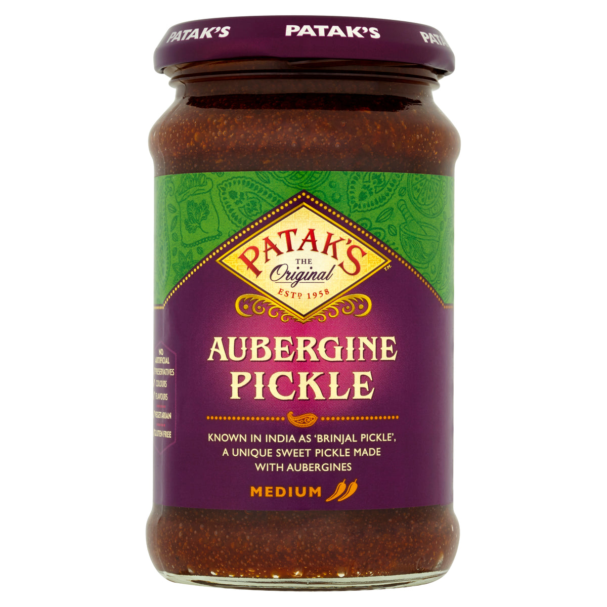 Aubergine Brinjal Pickle (Medium) 312g by Patak's – Thai Food Online ...
