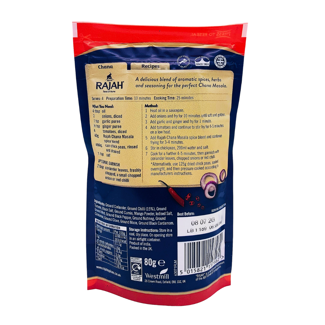 Chana Masala Seasoning Spice Mix 80g by Rajah – Thai Food Online ...